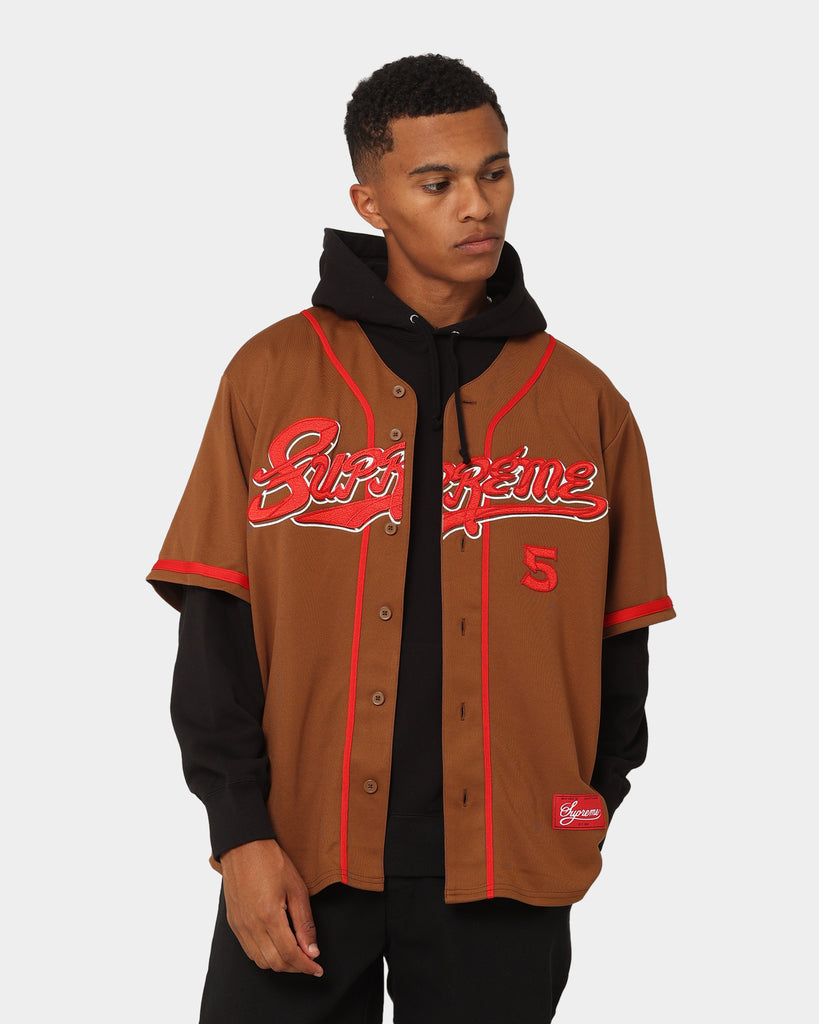 Supreme Baseball Jersey Hooded Shirt Brown | Culture Kings NZ