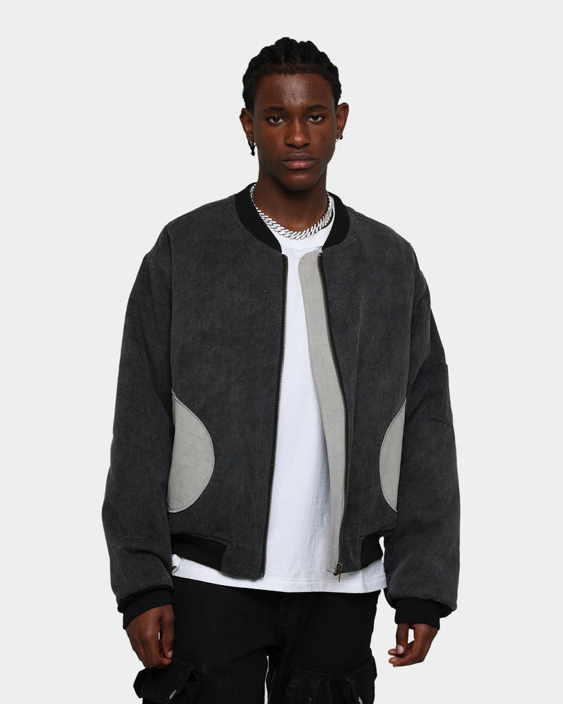 MNML Distressed Bomber Jacket Charcoal Grey | Culture Kings NZ