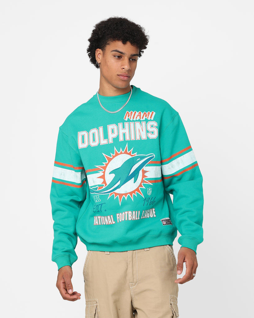 Majestic Athletic Miami Dolphins Stripe Crest Crewneck Faded Teal ...