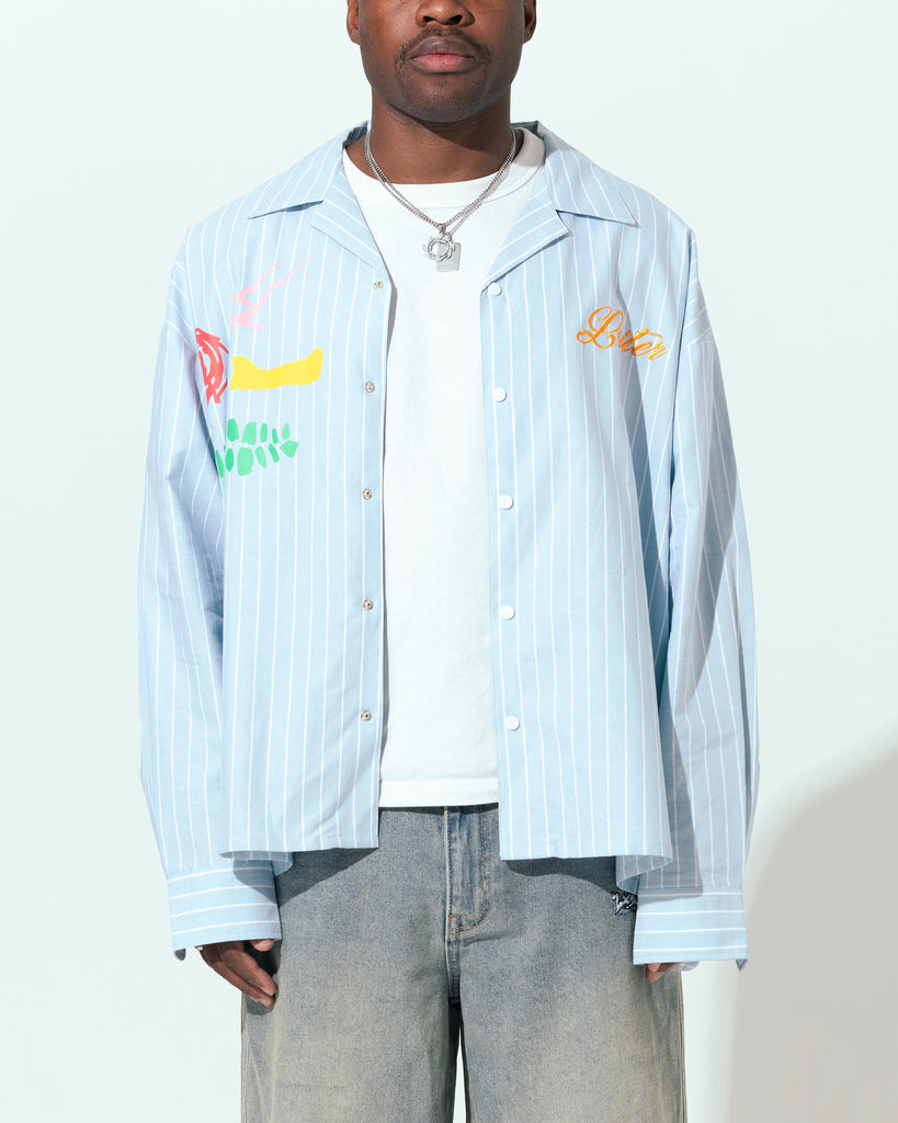 Loiter Oasis Stripe Button Up Shirt Blue Pin Stripe | Culture Kings NZ