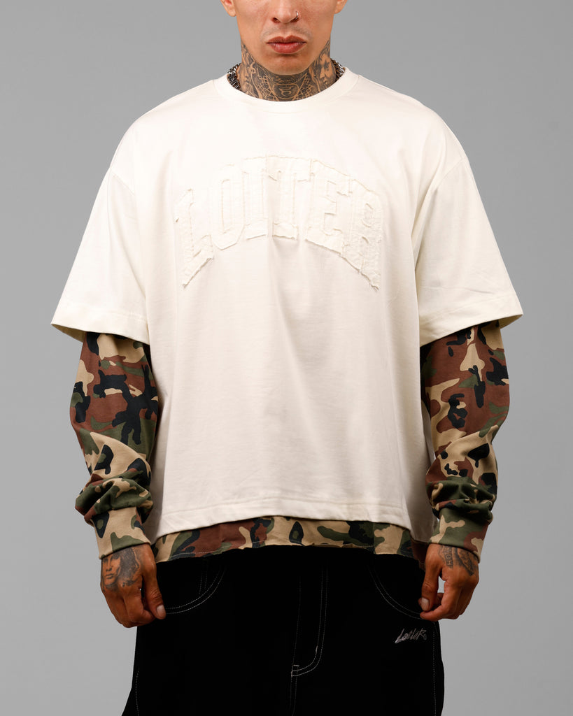 Loiter Impact Long Sleeve T-Shirt Washed White/Camo | Culture Kings NZ