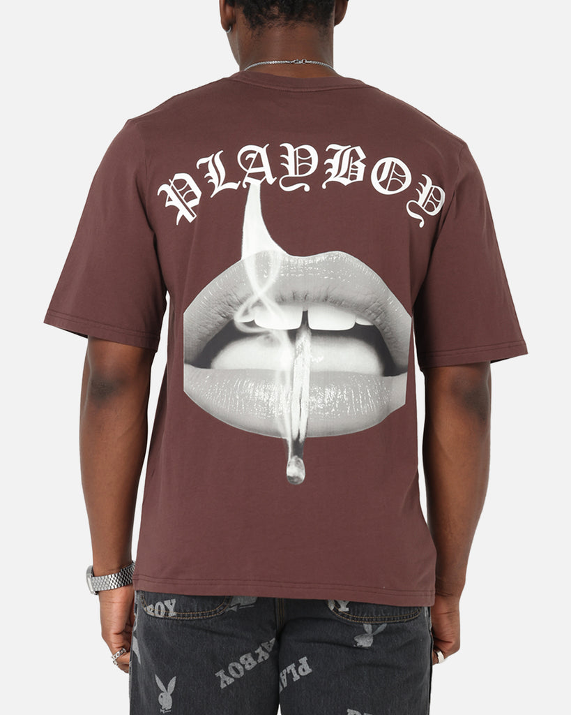Playboy Gothic Mono Lips T-Shirt Washed Brown | Culture Kings NZ
