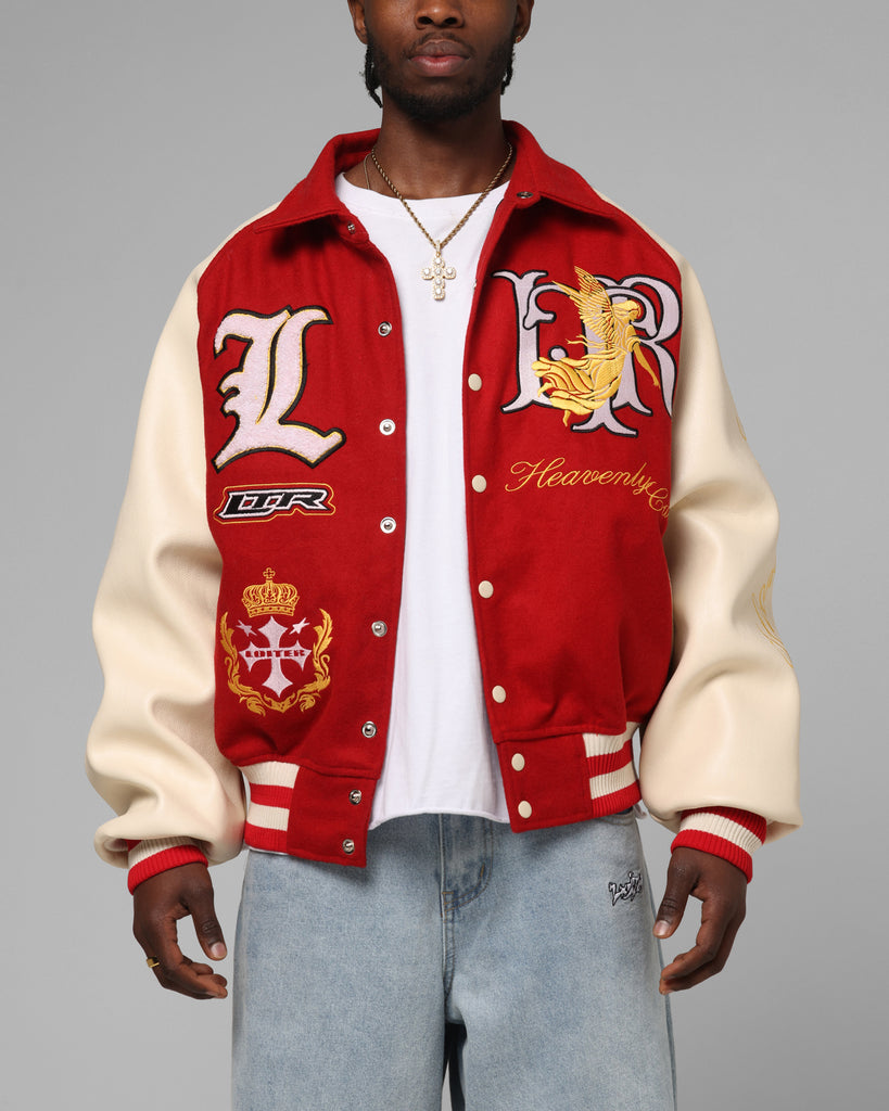 Loiter Heaven Varsity Jacket Red/Off White | Culture Kings NZ
