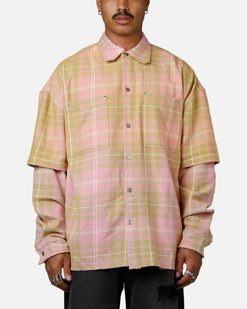 MNML Dip Fade Flannel Shirt Pink | Culture Kings NZ