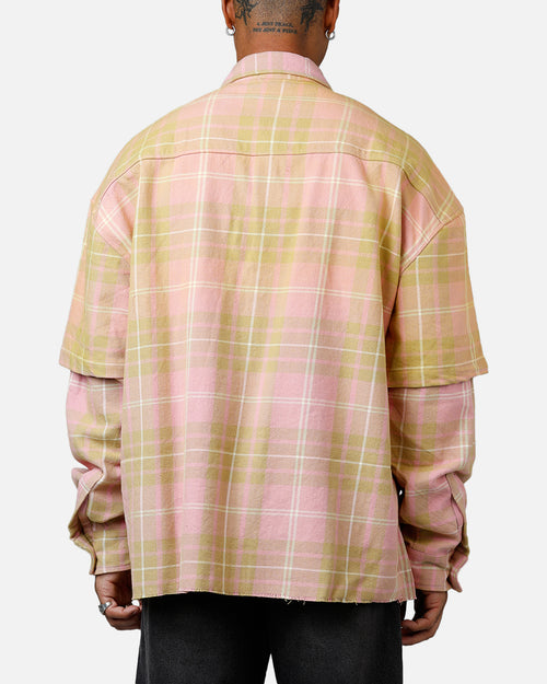 MNML Dip Fade Flannel Shirt Pink | Culture Kings NZ