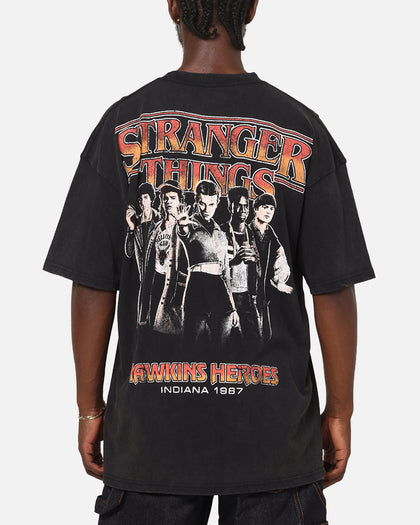 73Studio X Stranger Things Hawkins Heroes T-Shirt Black Acidwash ...