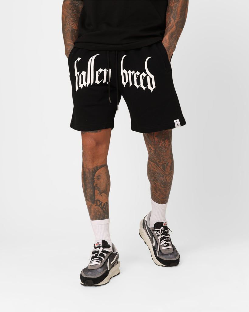 Fallen Breed Puff Logo Zip Sweat Shorts Black/White | Culture Kings NZ