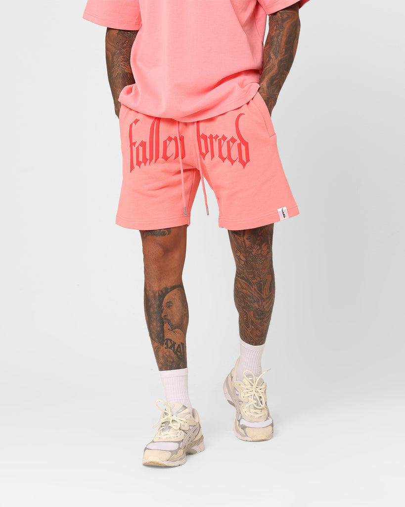 Fallen Breed Puff Logo Zip Sweat Shorts Pink/Red | Culture Kings NZ