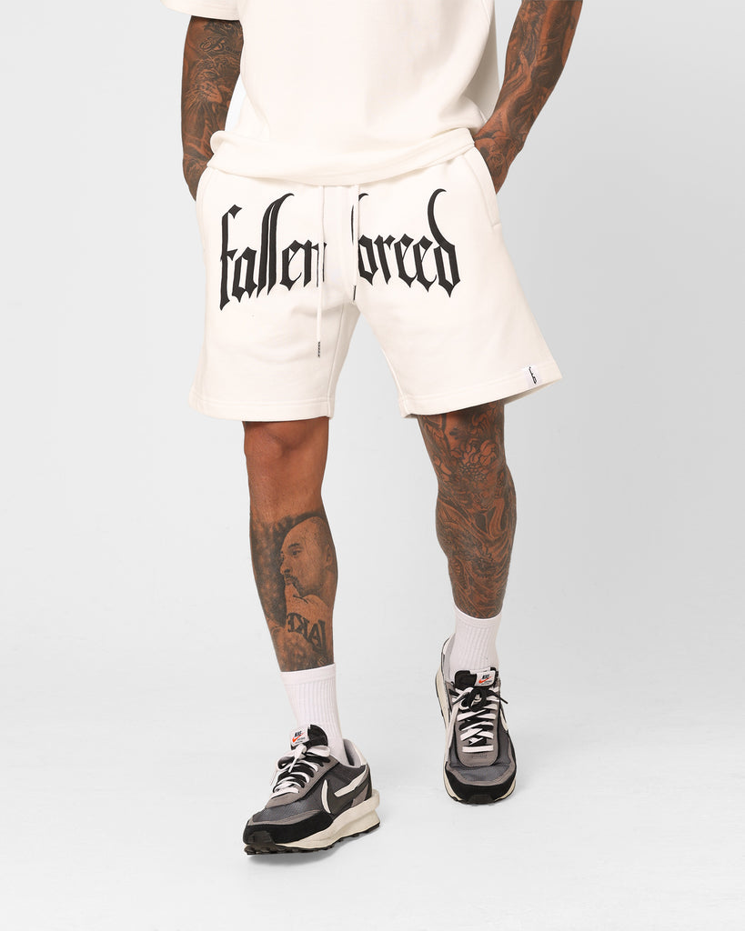 Fallen Breed Puff Logo Zip Sweat Shorts White/Black | Culture Kings NZ