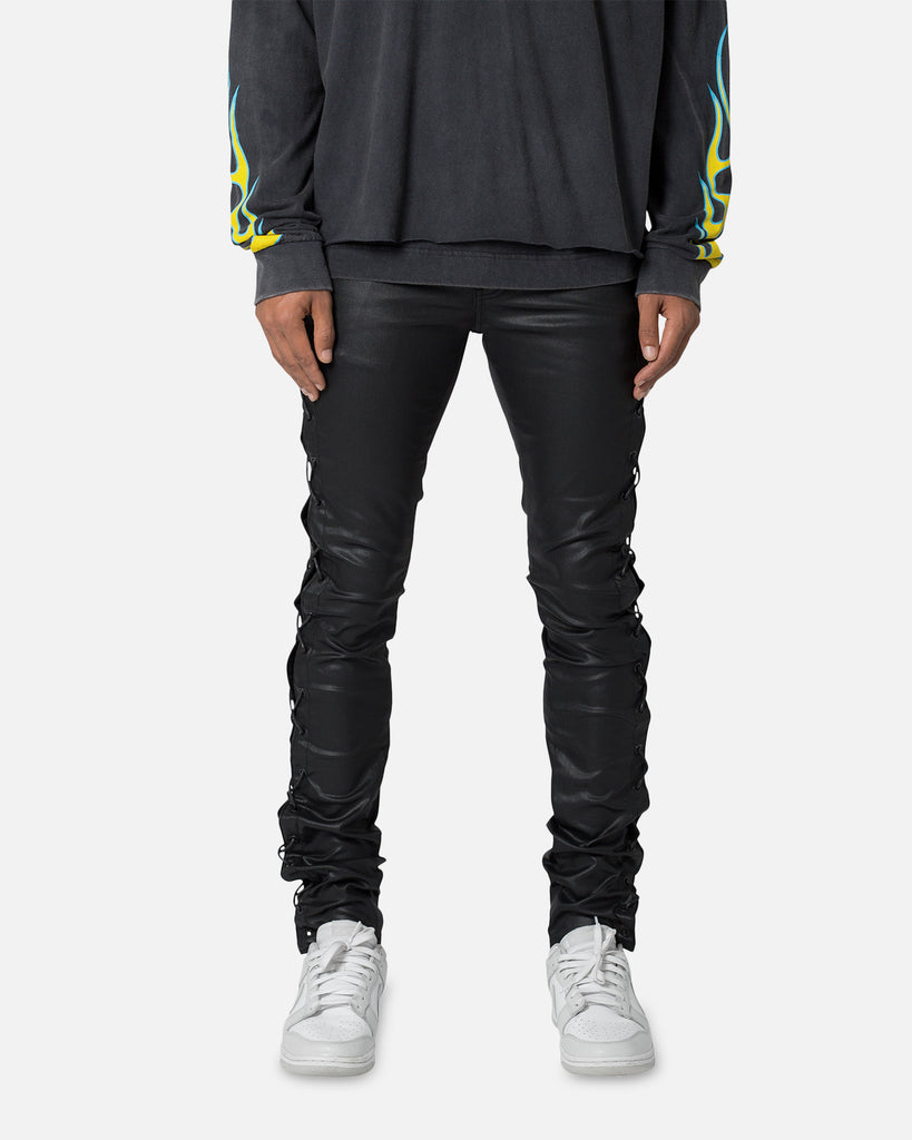 MNML X566 Skinny Leather Lace-Up Pants Black | Culture Kings NZ