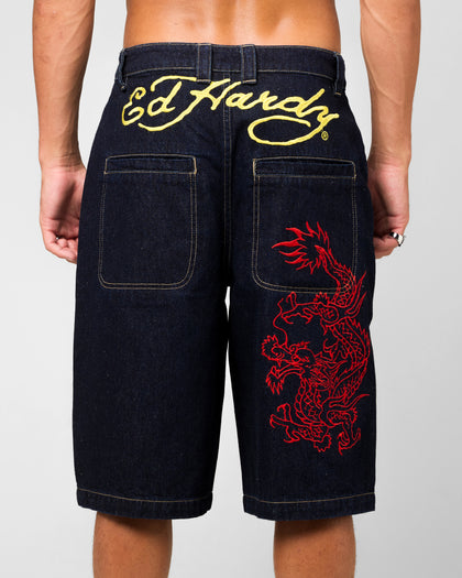 Ed Hardy Dragon Jorts Indigo | Culture Kings NZ