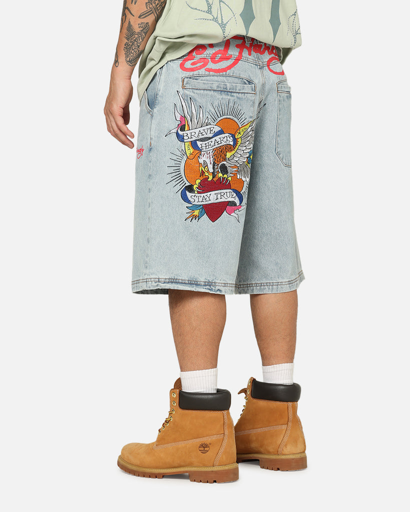 Ed Hardy Brave Hearts Jorts Light Wash Denim | Culture Kings NZ