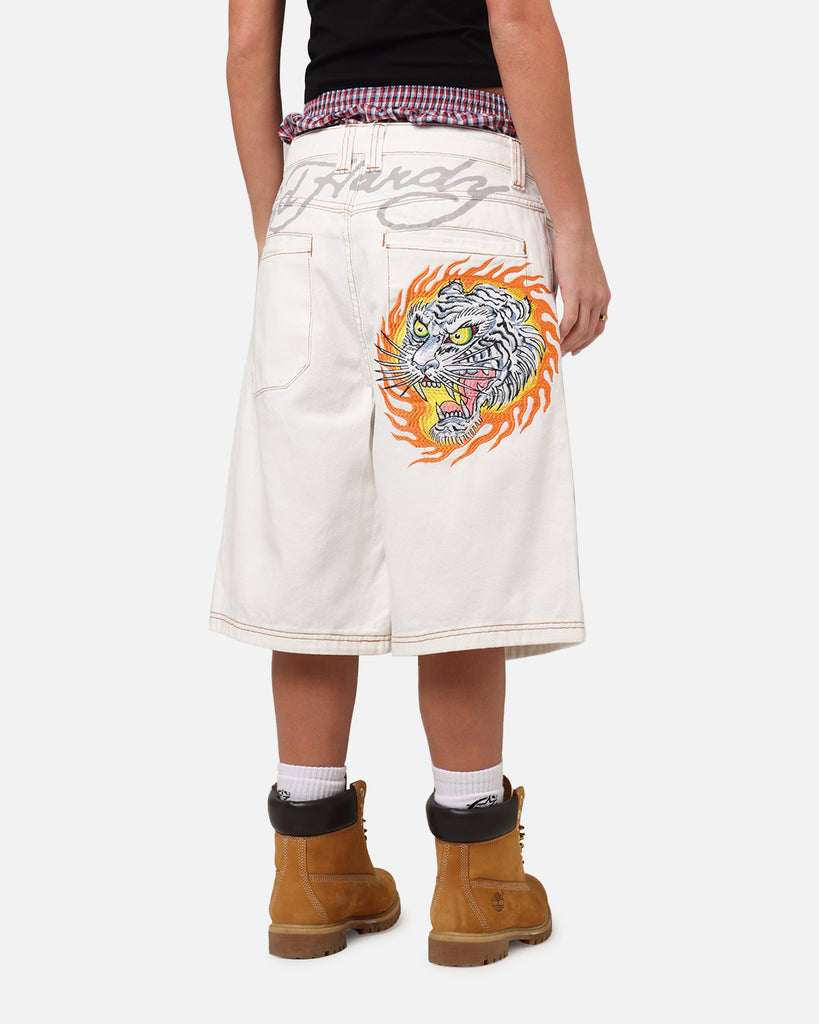 Ed Hardy Tiger Jorts Off White | Culture Kings NZ