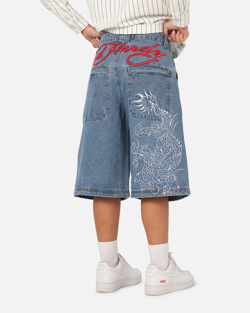 Ed Hardy Dragon Jorts Mid Blue Denim | Culture Kings NZ