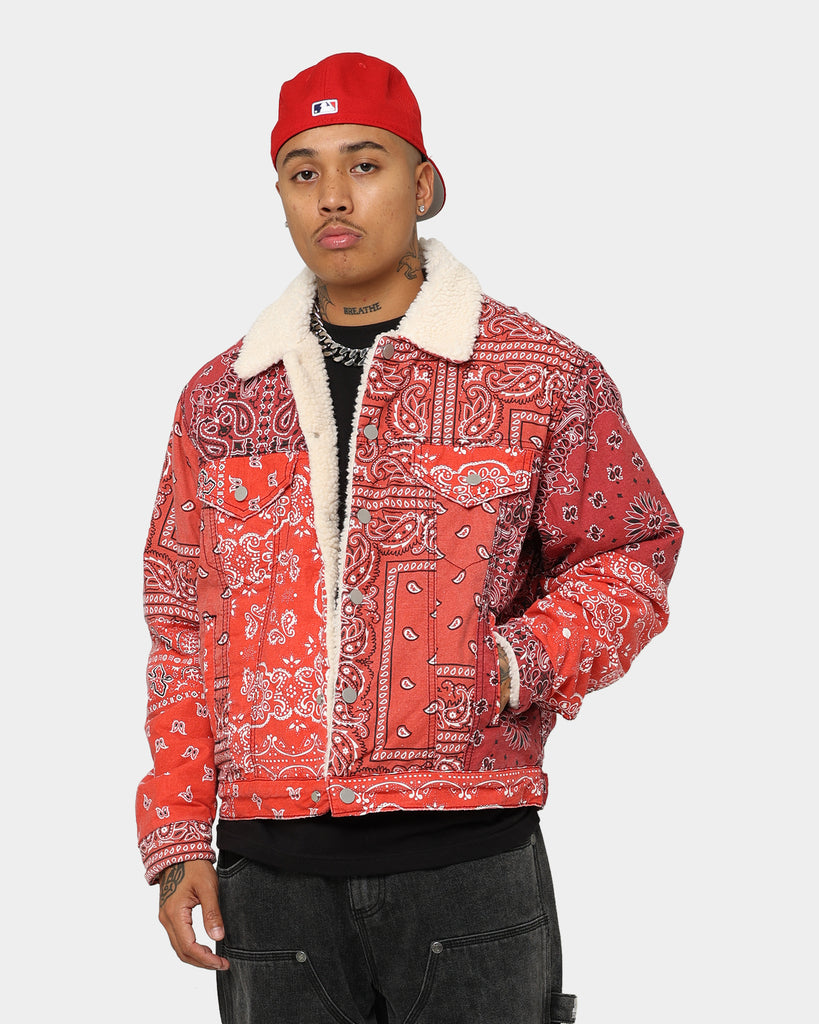 MNML Bandana Sherpa Trucker Jacket Red | Culture Kings NZ