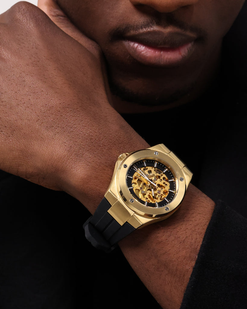 Saint Morta Gilad Skeleton Watch 42MM Black/Gold | Culture Kings NZ